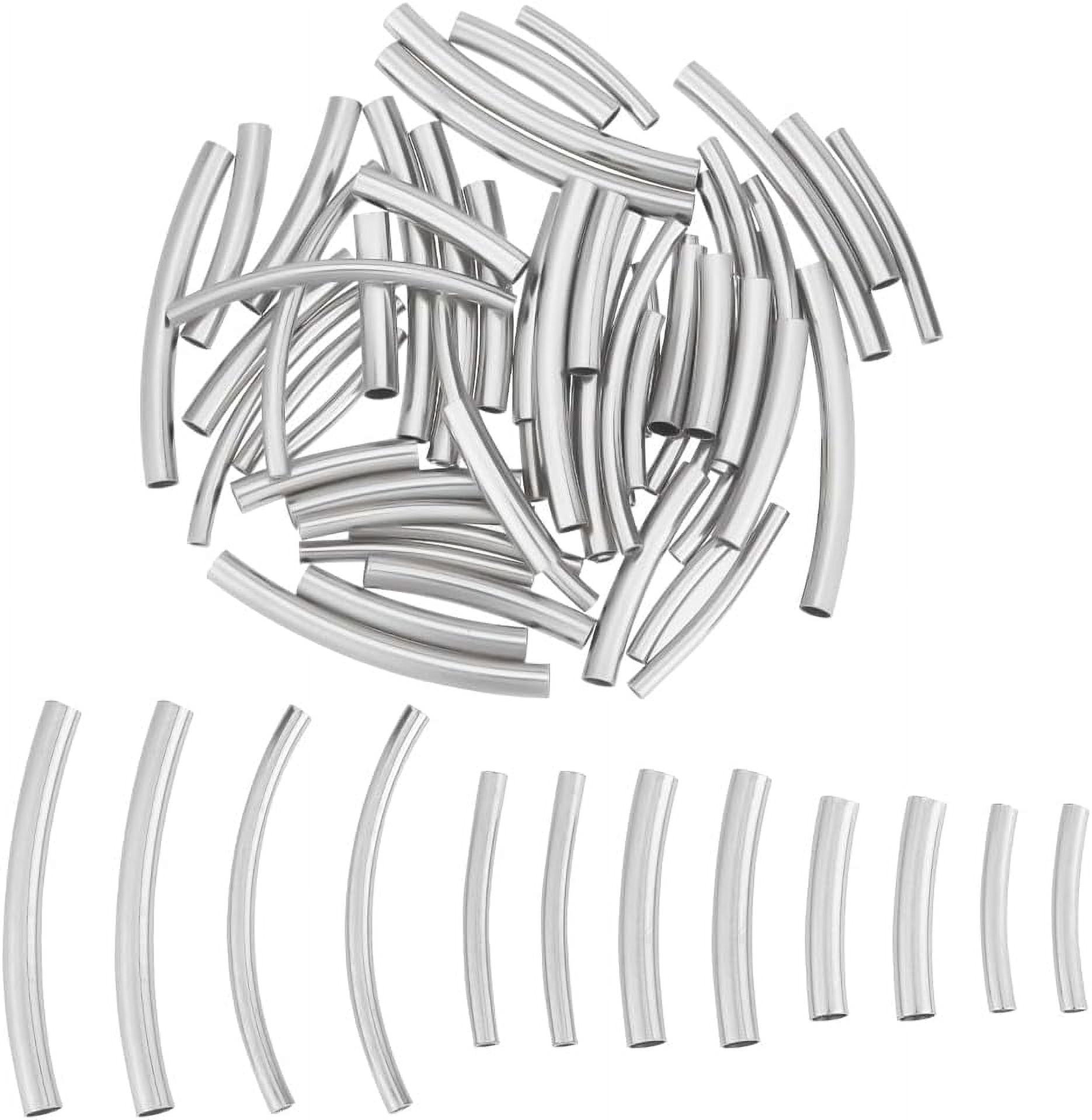 60Pcs 6 Style 304 Stainless Steel Tube Beads Curved Tube Stainless ...