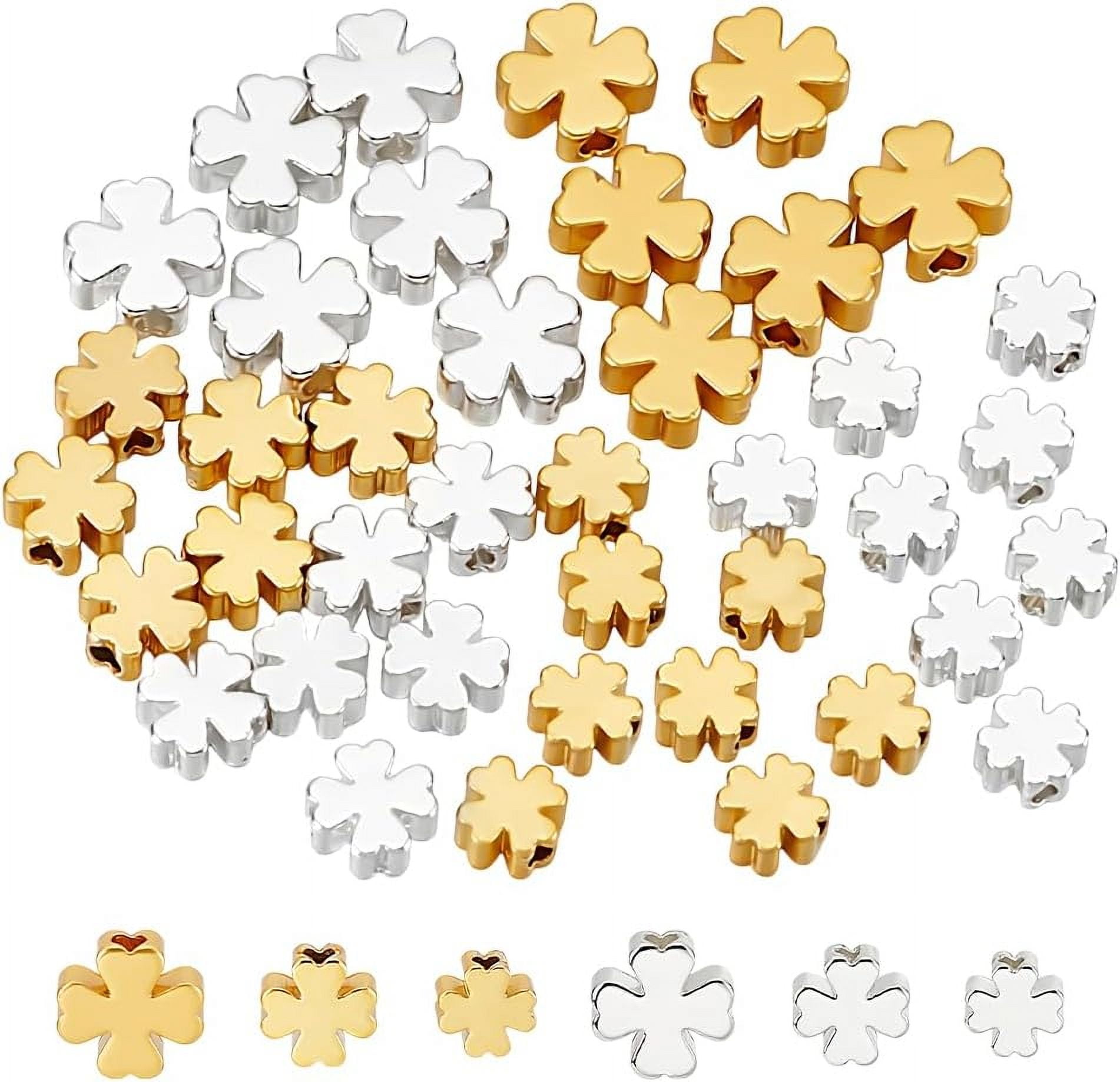 60Pcs 6 Styles Brass Beads Clover Golden & Silver 5~7.5x5~7.5x2.5mm ...