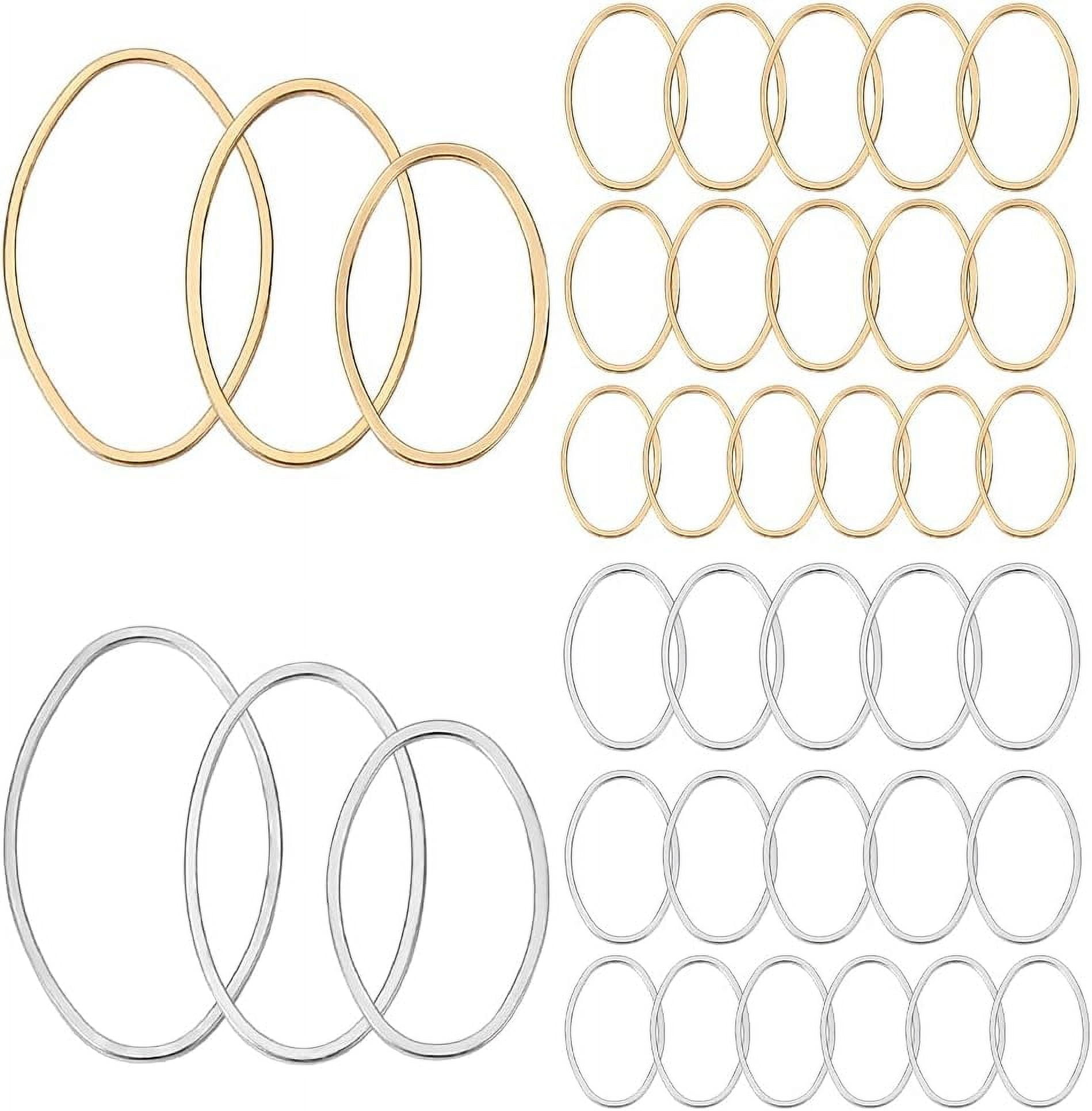 60Pcs 6 Styles Brass Oval Open Bezel Charms Connectors 2 Colors Hollow ...