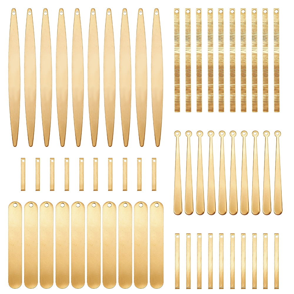 60Pcs 6 Styles Brass Pendants Raw(Unplated) Golden 15~62x2~6x0.5~1mm ...