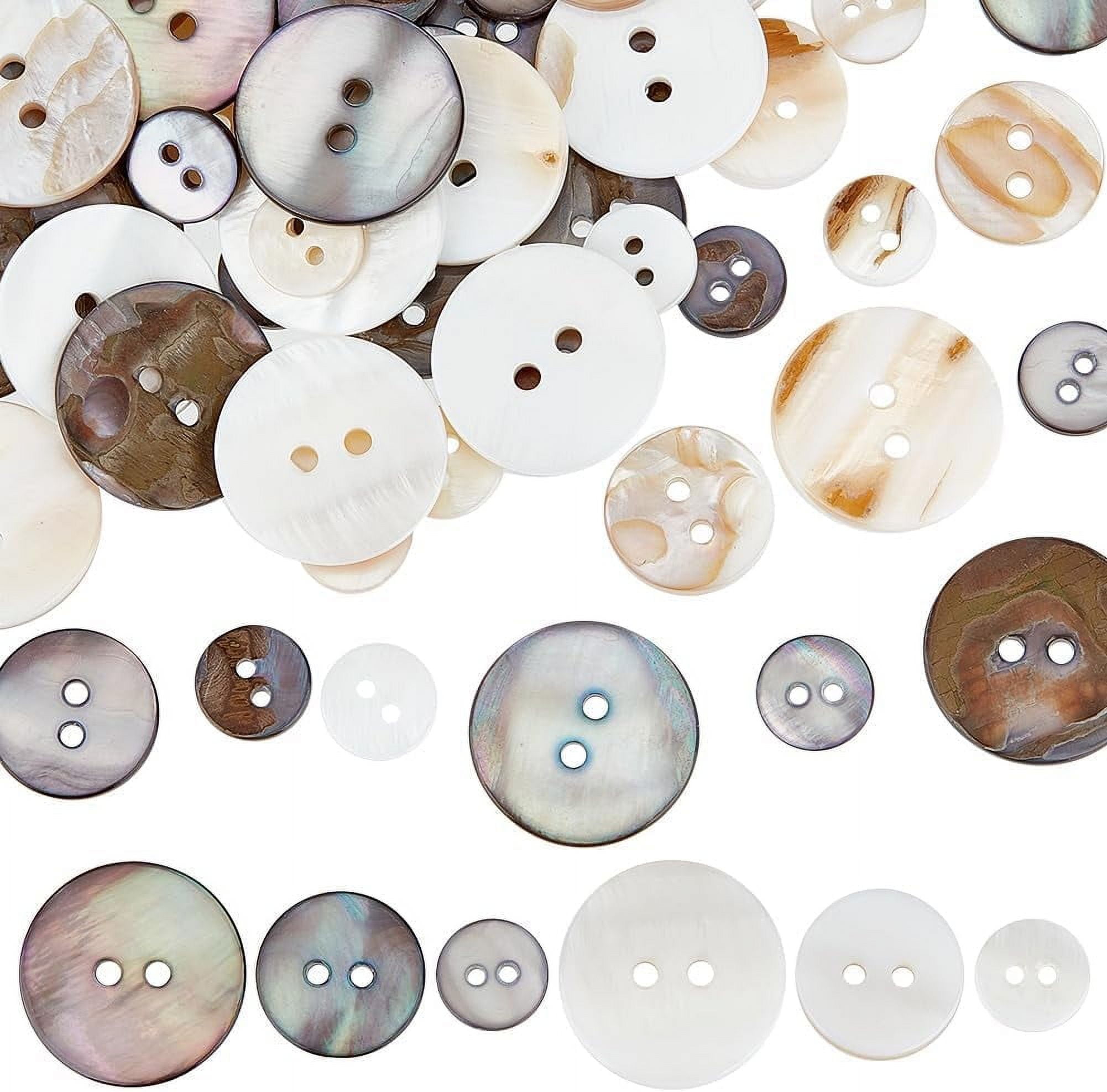 60 Pcs 6 Styles Shell Buttons 10mm 15mm 20mm Mixed Color Pearl Shell ...