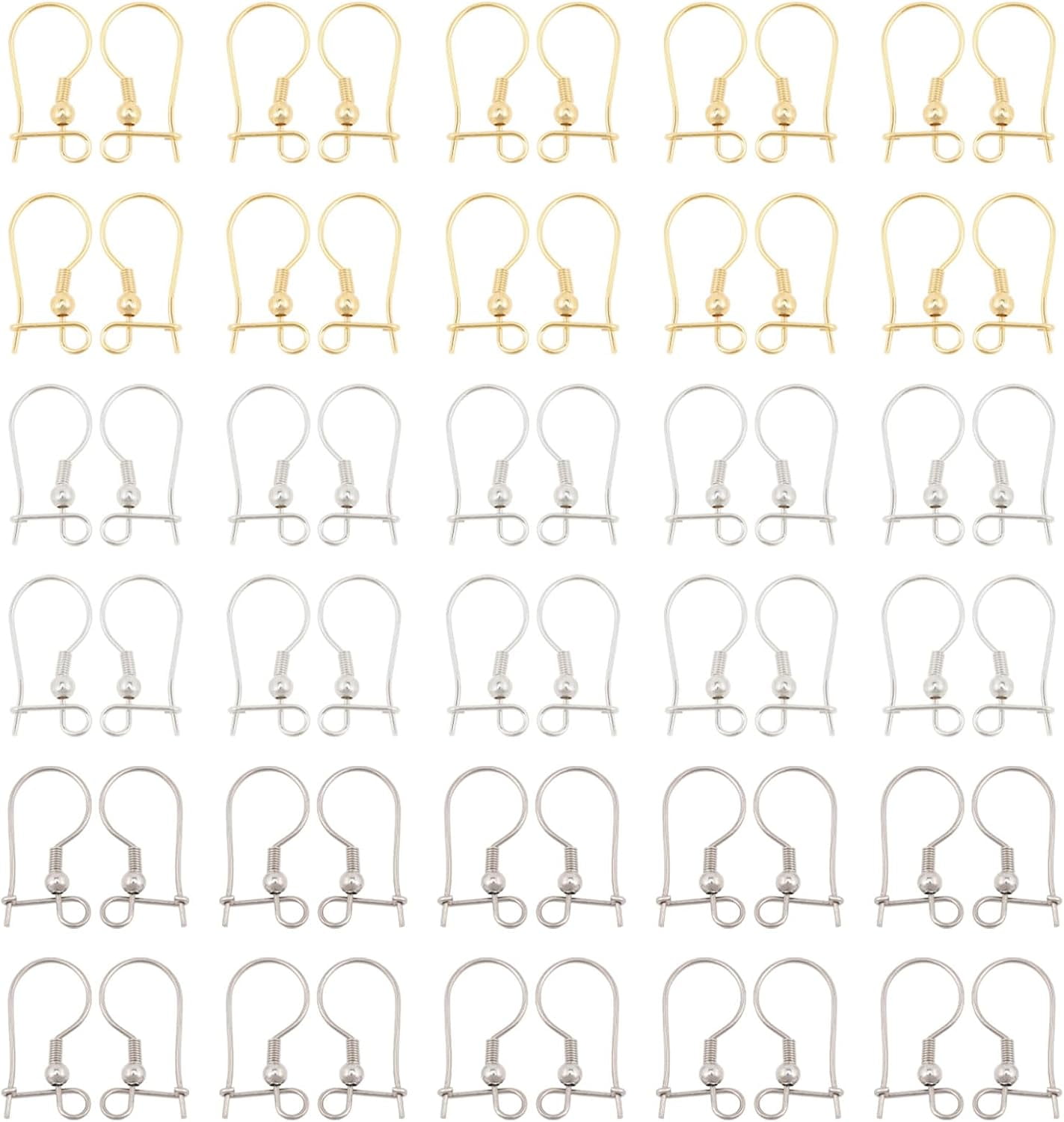 60Pcs 6 Styles Stainless Steel Ear Wire Hooks Earring Hooks Dangle ...