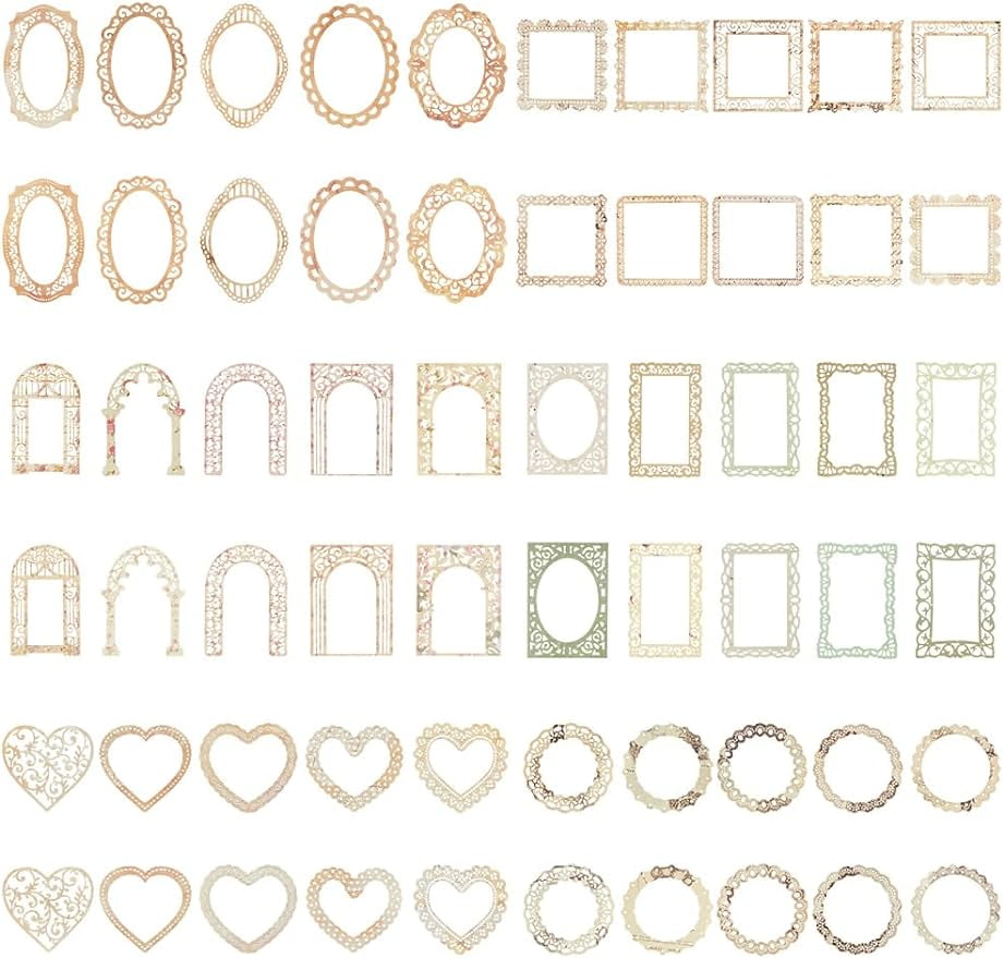 60Pcs 6 Themes Cutout Lace Scrapbook Paper Frame Decorative Paper ...