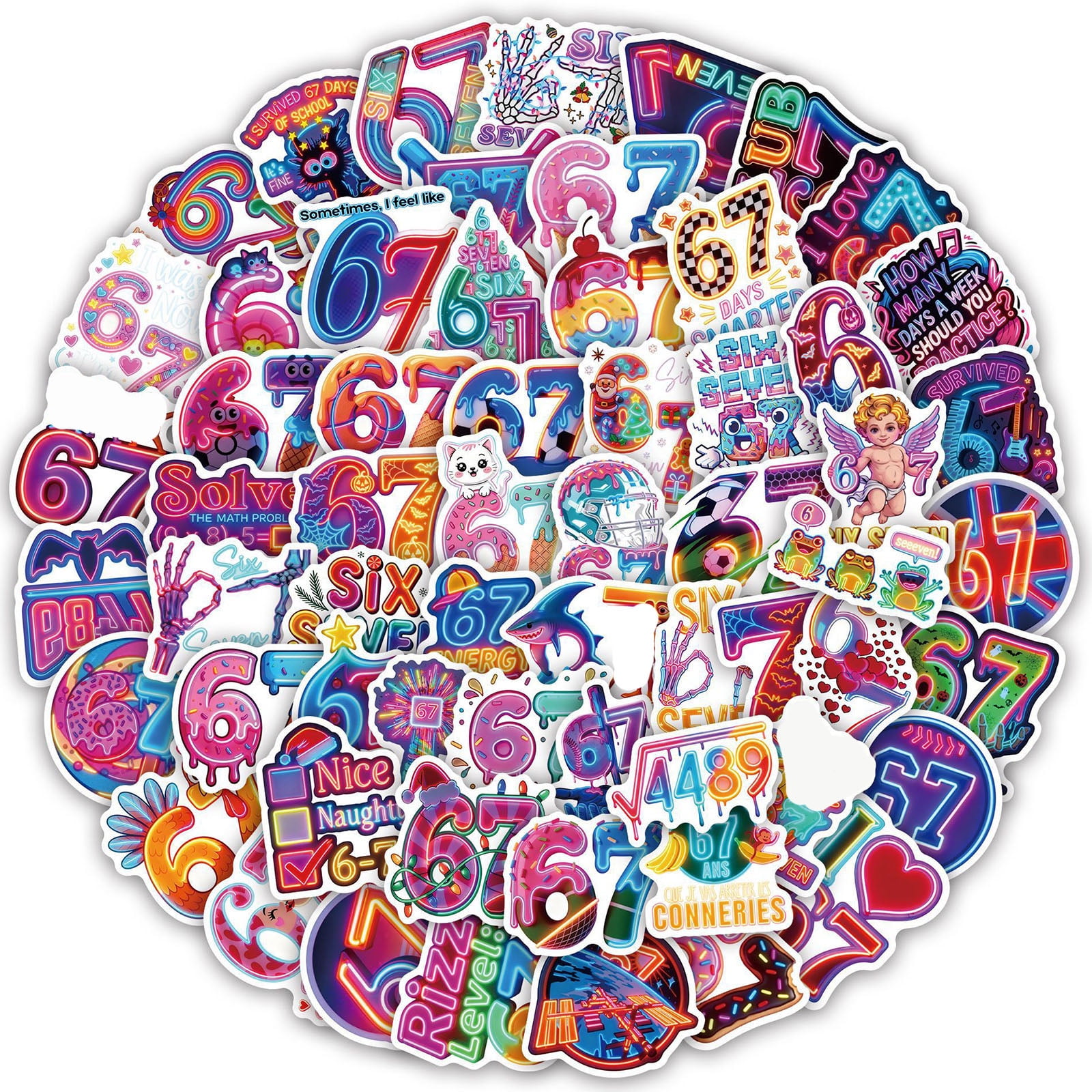 60Pcs 67 Stickers Six Seven Meme Sticker Waterproof Decals for Journal ...