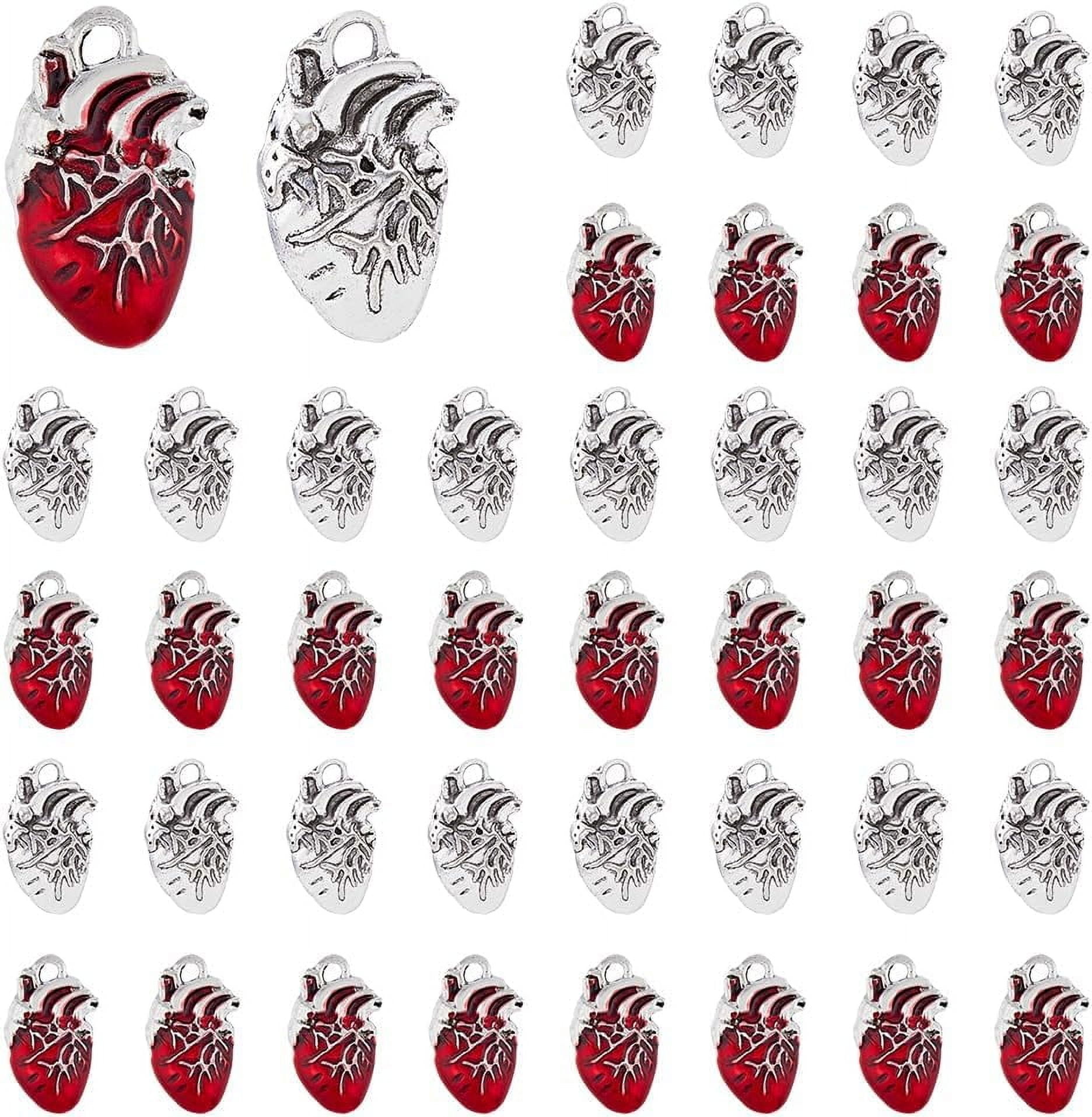 60Pcs Alloy Red Heart Charms 2 Colors Anatomical Heart Charms 3D Heart ...