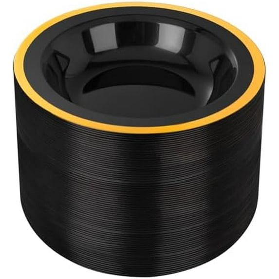 60Pcs Black Plastic Bowls - Disposable Black and Gold Dessert Bowls ...