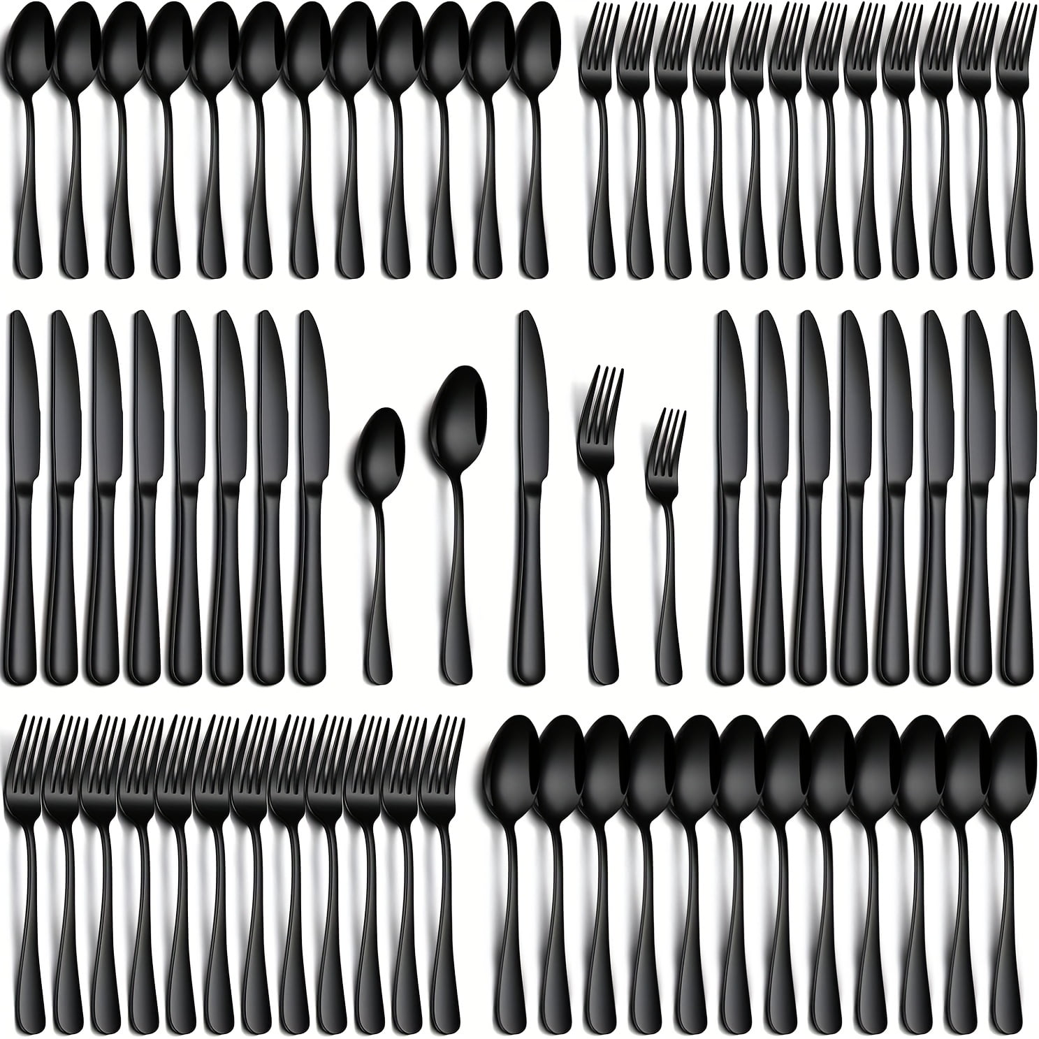 60Pcs Black Stainless Steel Cutlery Set with Gift Box - 12-Person Steak ...
