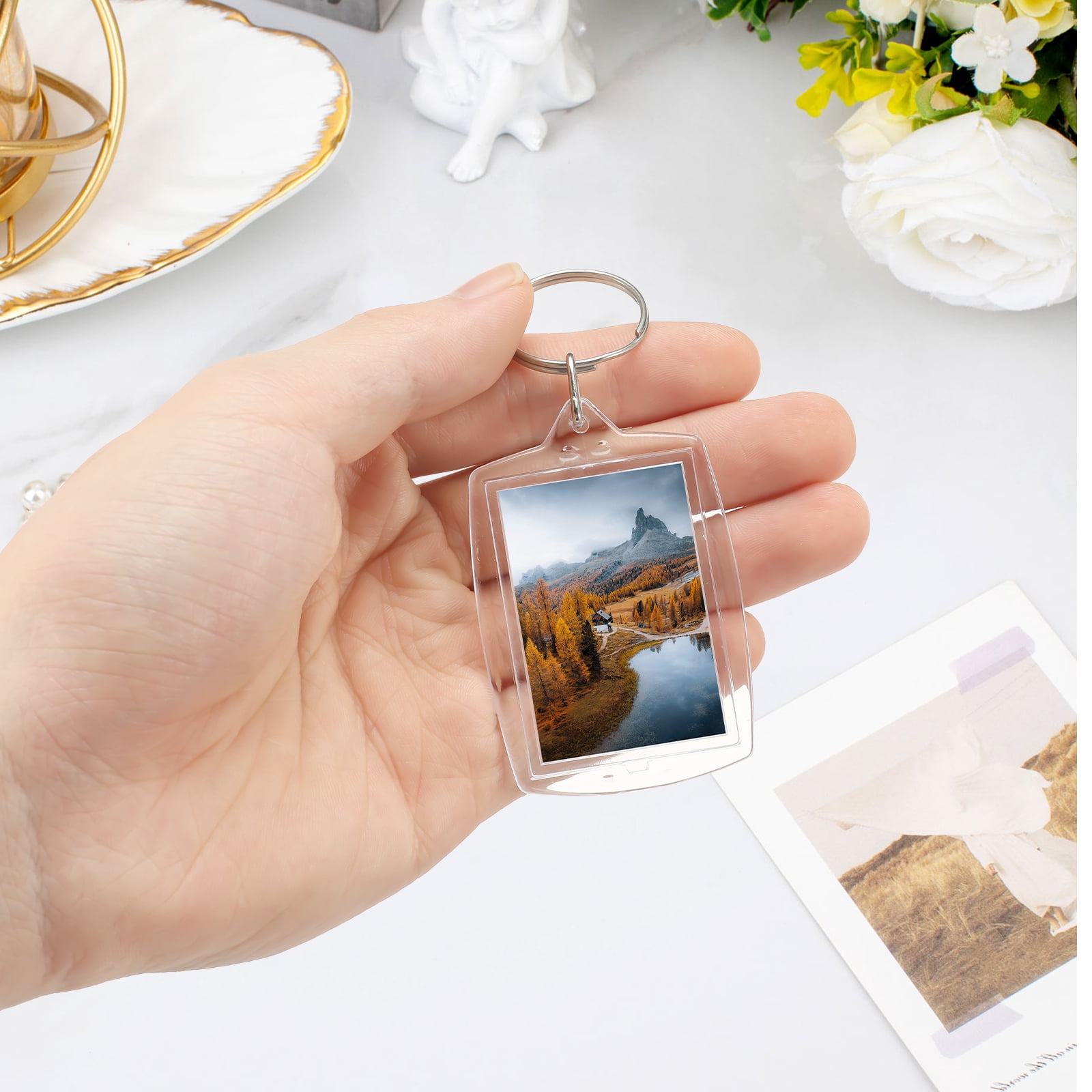 60Pcs Blank Photo Insert Keychains Set Clear Acrylic Key Rings Double ...