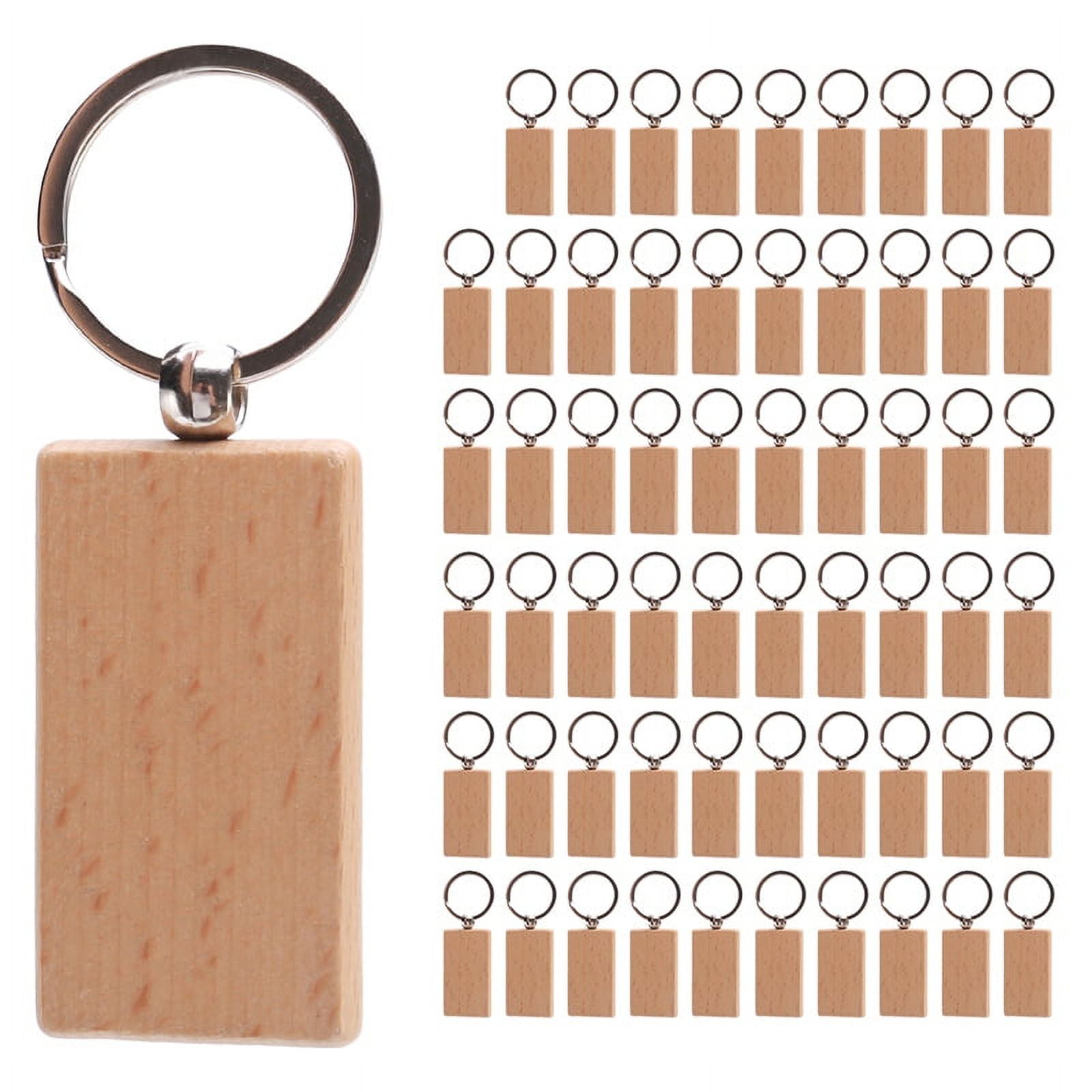 60Pcs Blank Rectangle Wooden Key Chain Diy Wood Keychains Tags Can Engrave Gifts - Walmart.com