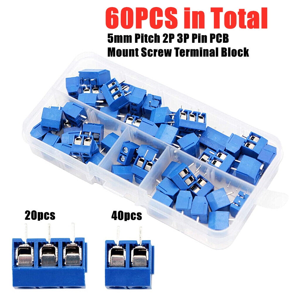 60Pcs Blue KF301-2P/3P PCB Mount Screw Terminal Block Connector 2/3Pin ...