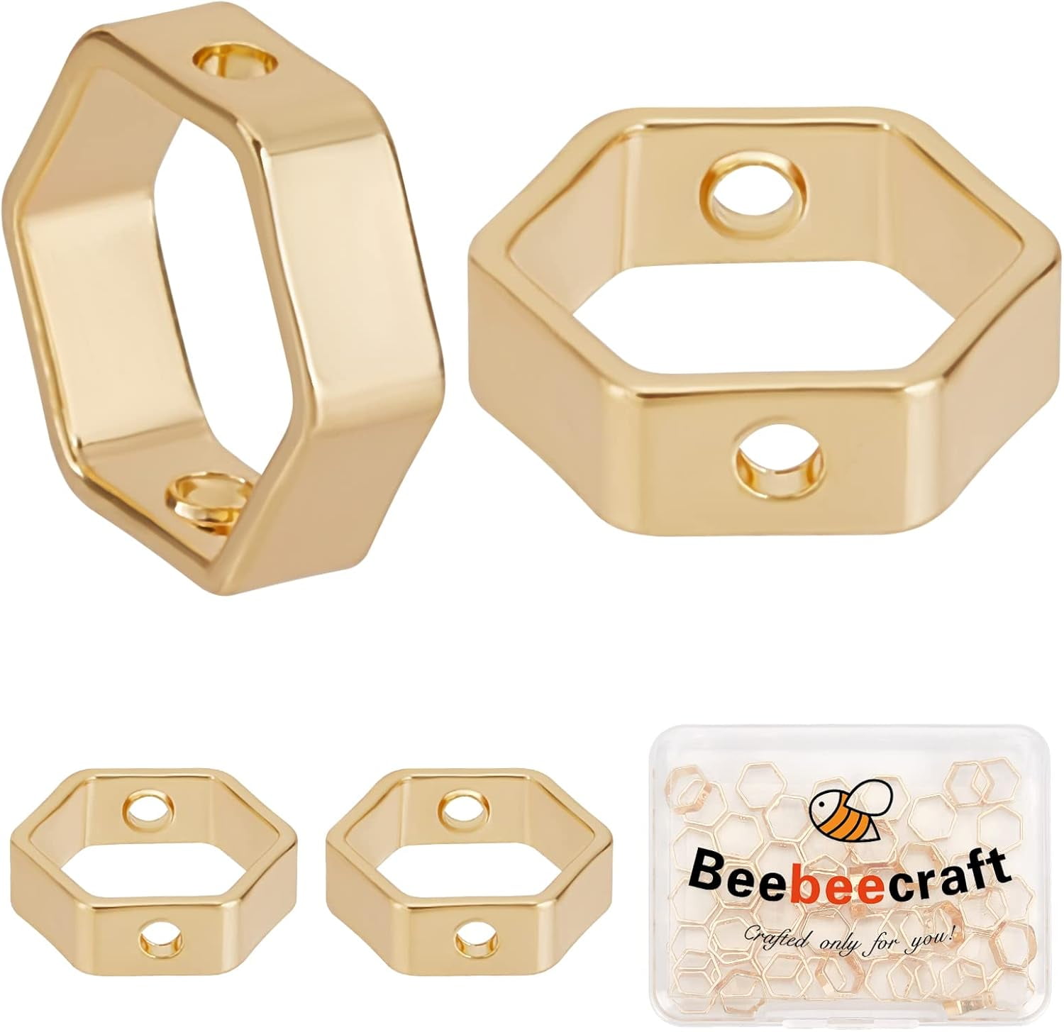 60Pcs/Box Beads Frames 18K Gold Plated Hole Beads Frame 8x8.5x2.5mm ...