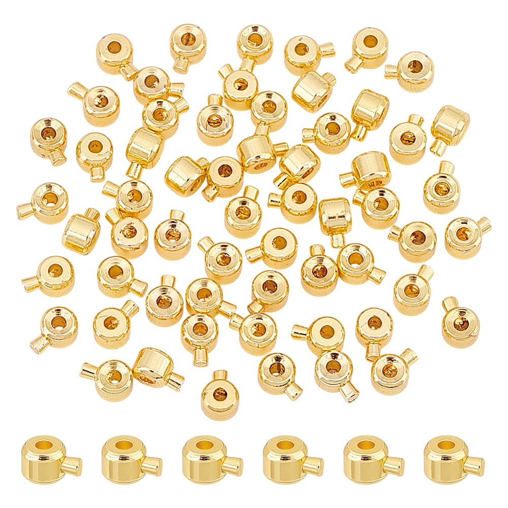 60Pcs Brass Crimp Beads Long-Lasting Plated Column Real 18K Gold Plated ...