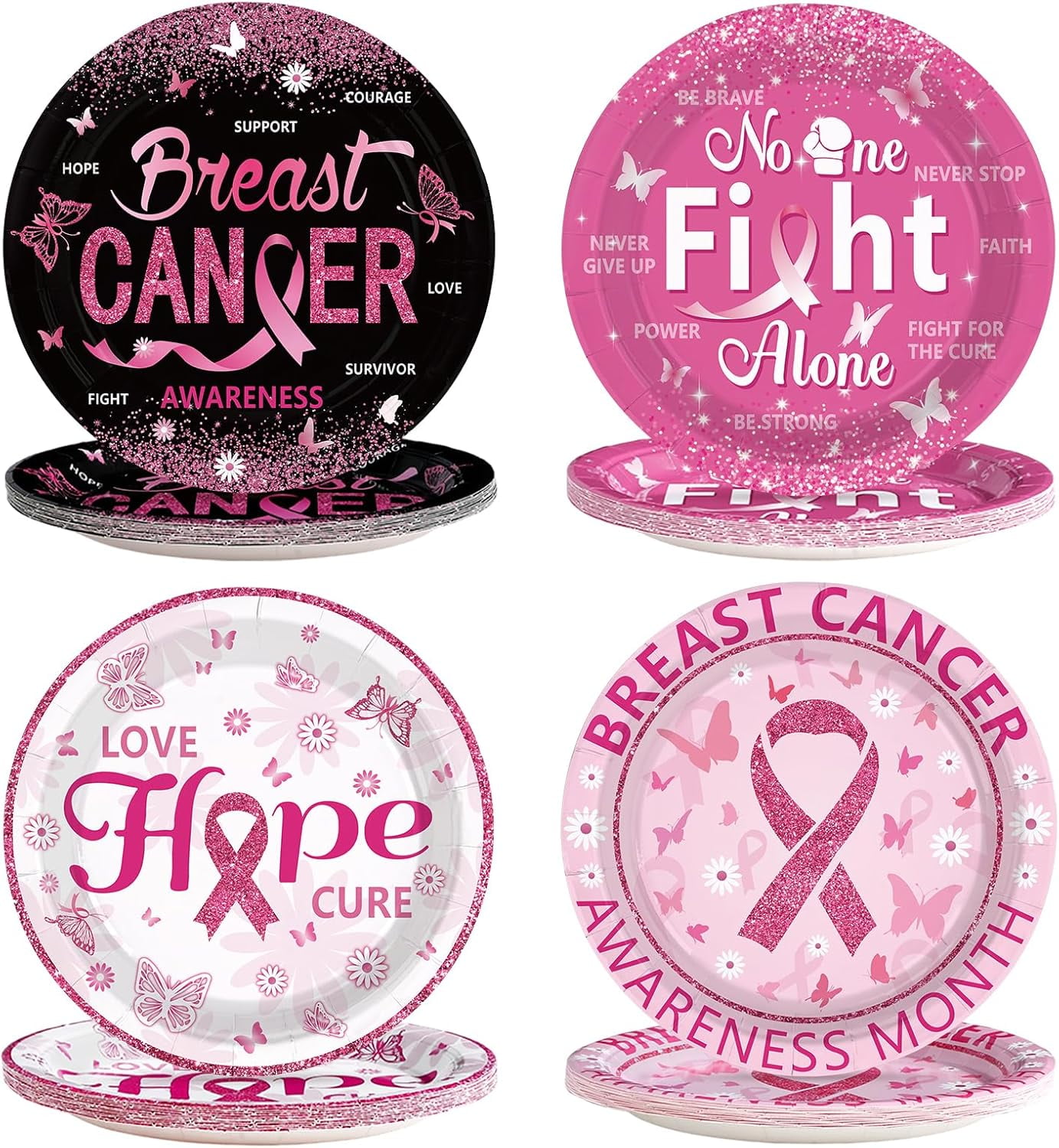 PHYSUN-60Pcs Breast Cancer Awareness Paper Plates 9" Heavy Duty ...