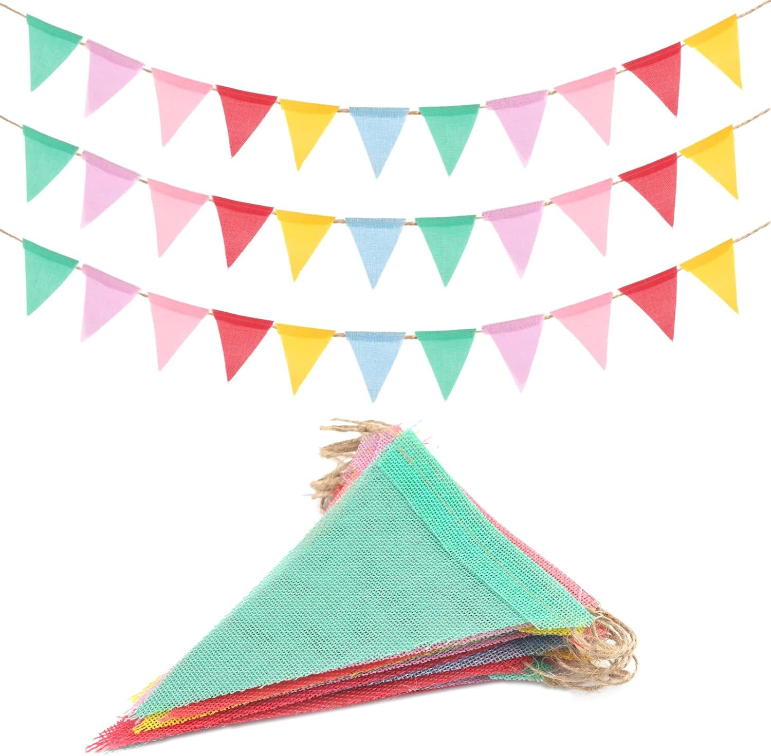 60Pcs Burlap Pennant Banner, Pre-Strung Colorful Fabric Triangle ...
