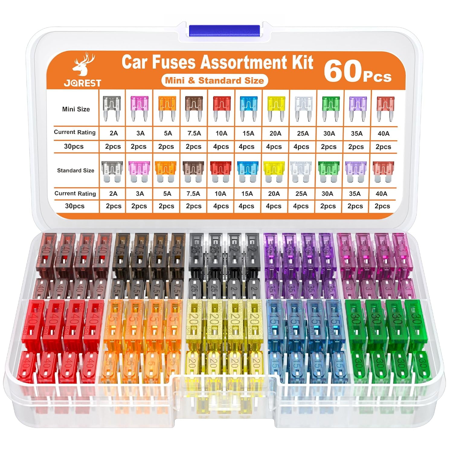 60Pcs Car Fuse Assortment Kit - Replacement for Car/RV/Truck/Motorcycle ...