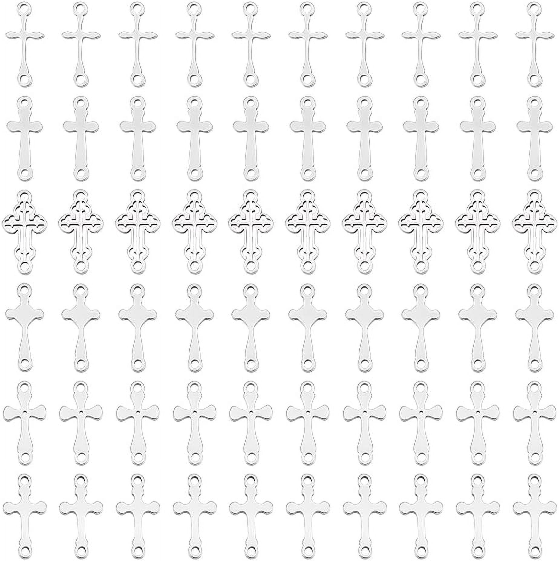 about 60Pcs Charm Crucifix Charm 6 Styles Stainless Steel Connector ...