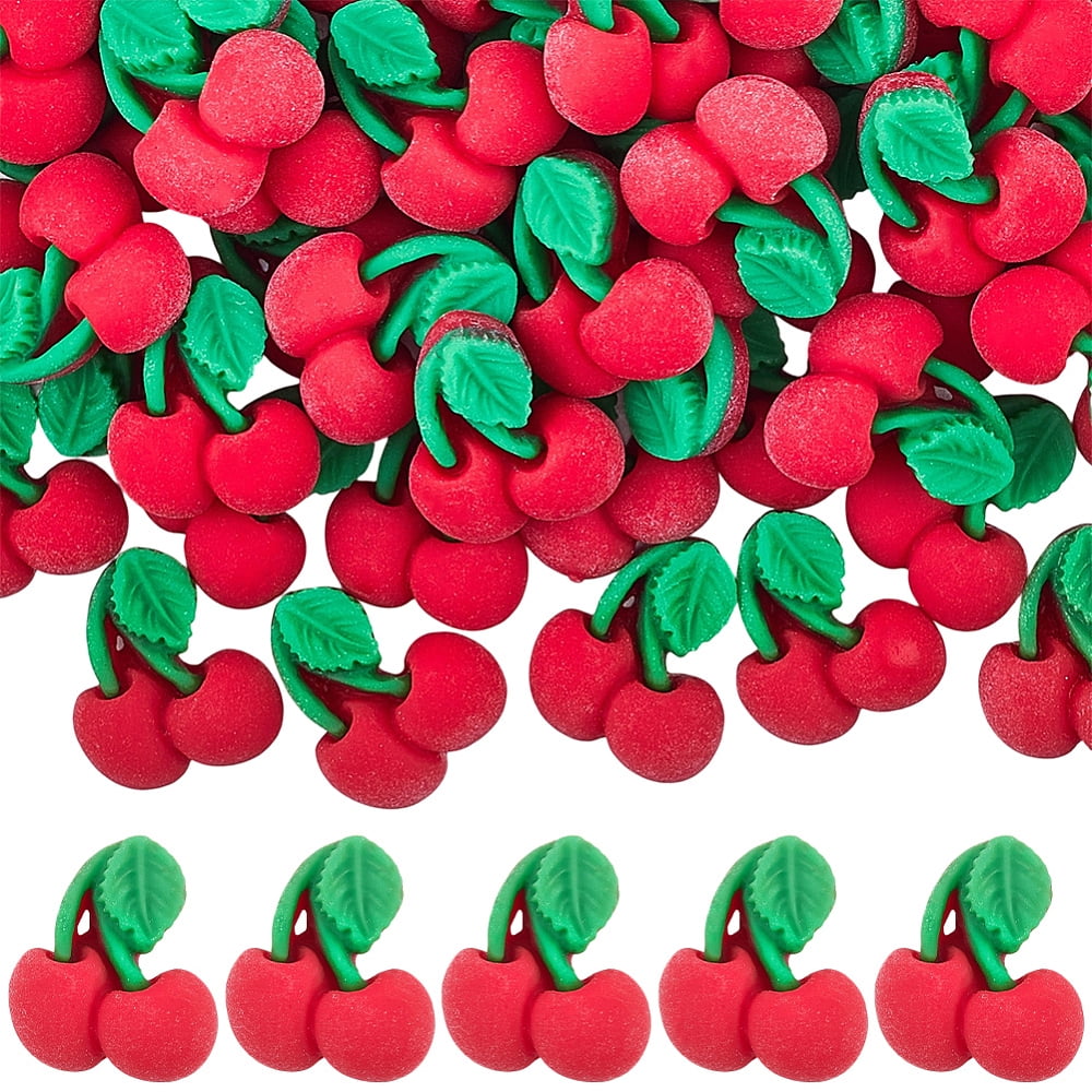 60Pcs Cherry Flatback Resin Charms Fruit Craft Embellishments 3D Red ...