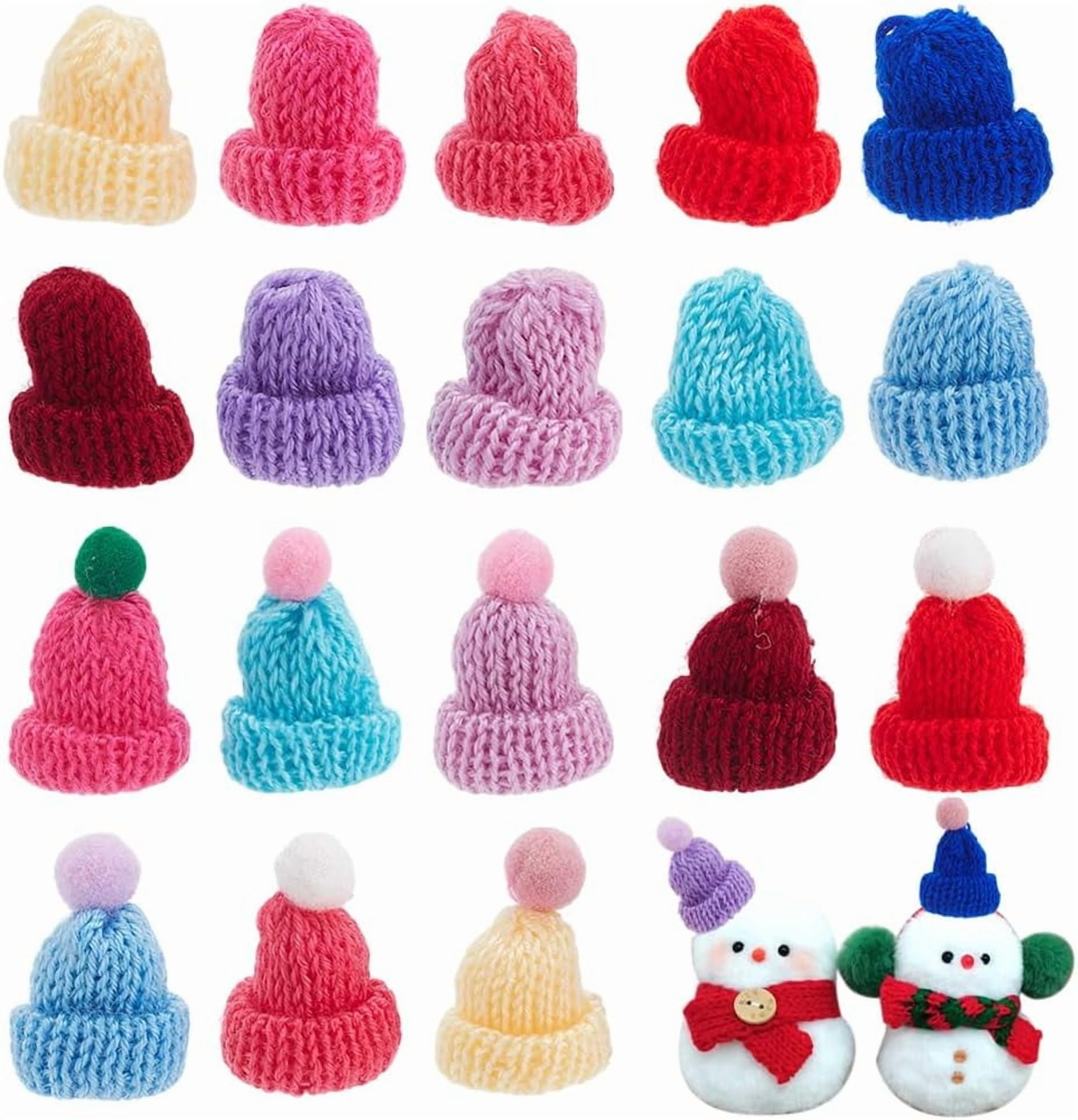 60Pcs Christmas Mini Knitting Hats 20 Styles Dolls Hats with Balls Wool ...