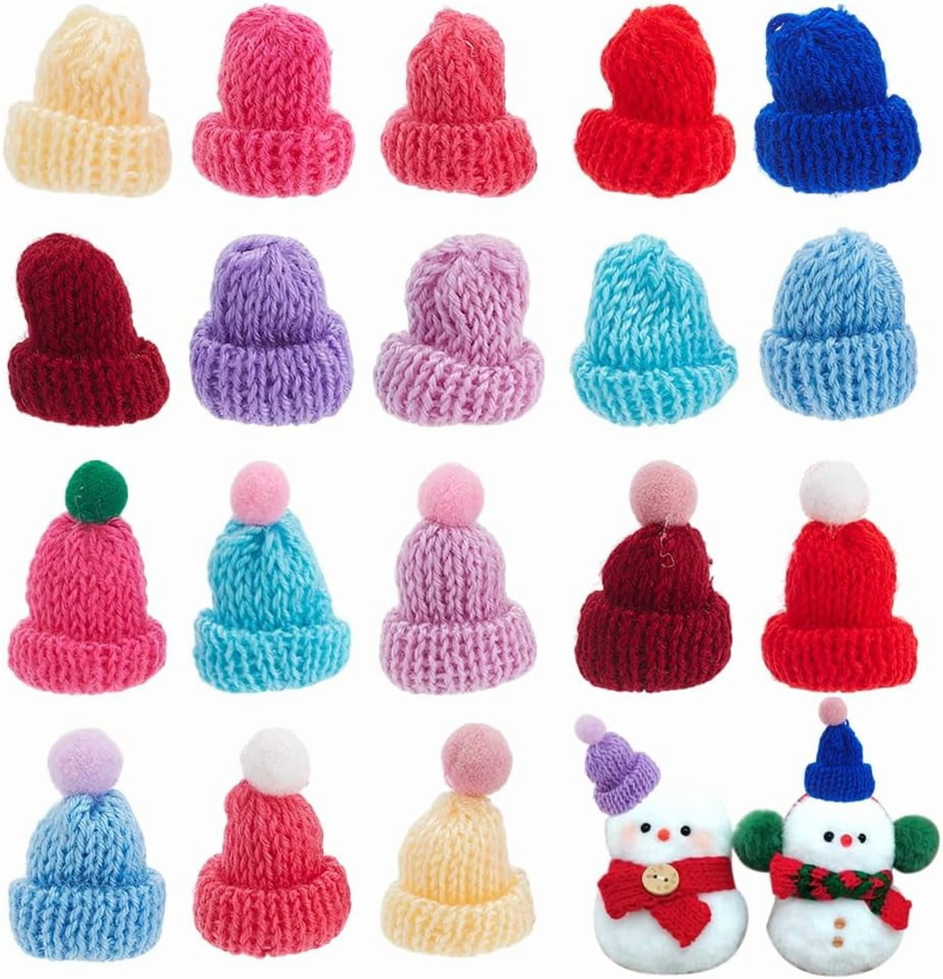 60Pcs Christmas Mini Knitting Hats 20 Styles Dolls Hats with Pom Pom ...