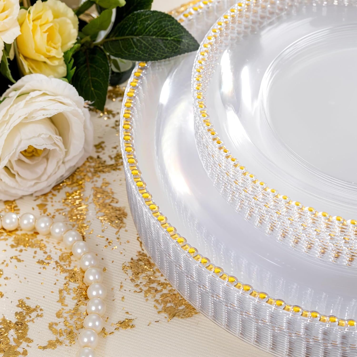 60Pcs Clear Gold Plastic Plates, Clear Disposable Plates With Gold ...