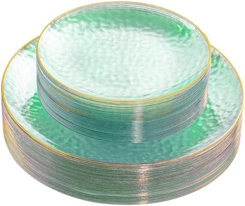 60Pcs Clear Plastic Plates,Clear Disposable Plates With Gold Rim,Heavy ...