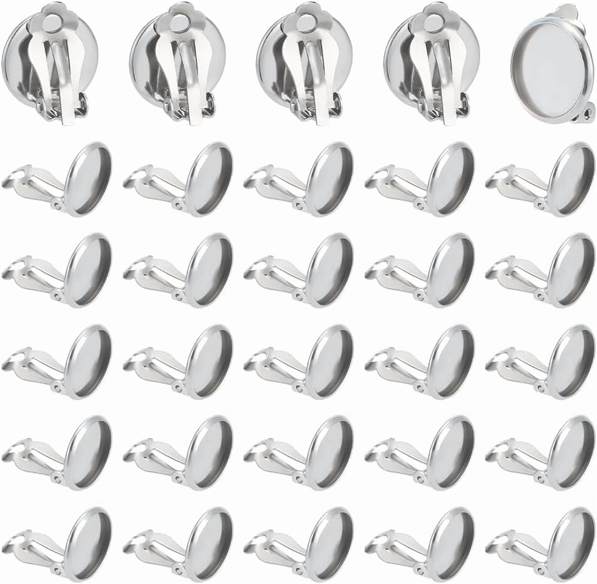 60Pcs Clip-On Earring Findings Flat Back Tray Earring Clips Stainless ...
