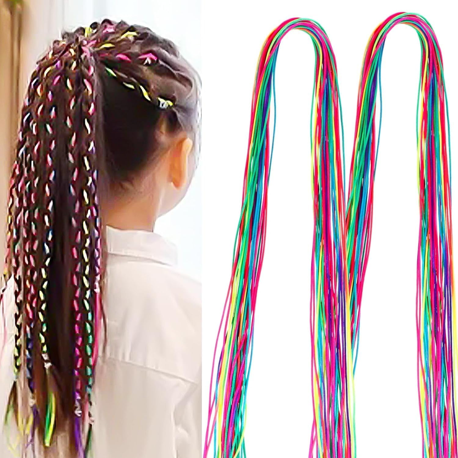 60Pcs Colorful Hair Wrap String For Braids, Multi Rainbow Braiding Hair ...