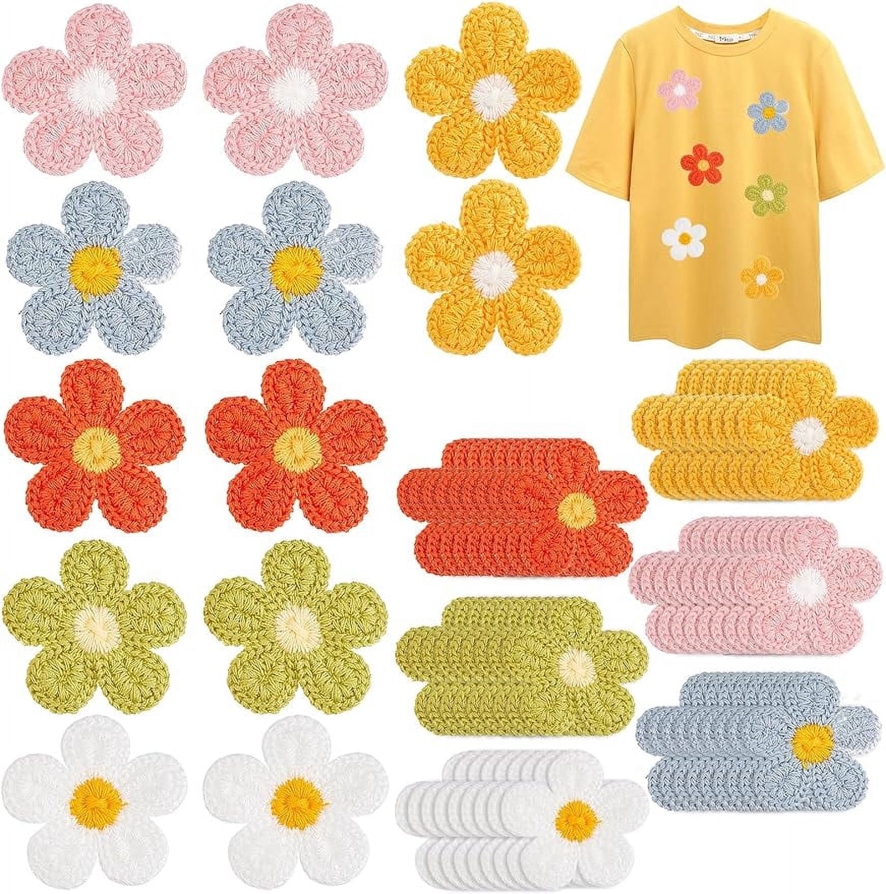 60Pcs Crochet Flowers Applique 50mm Handmade Crocheted Floral ...