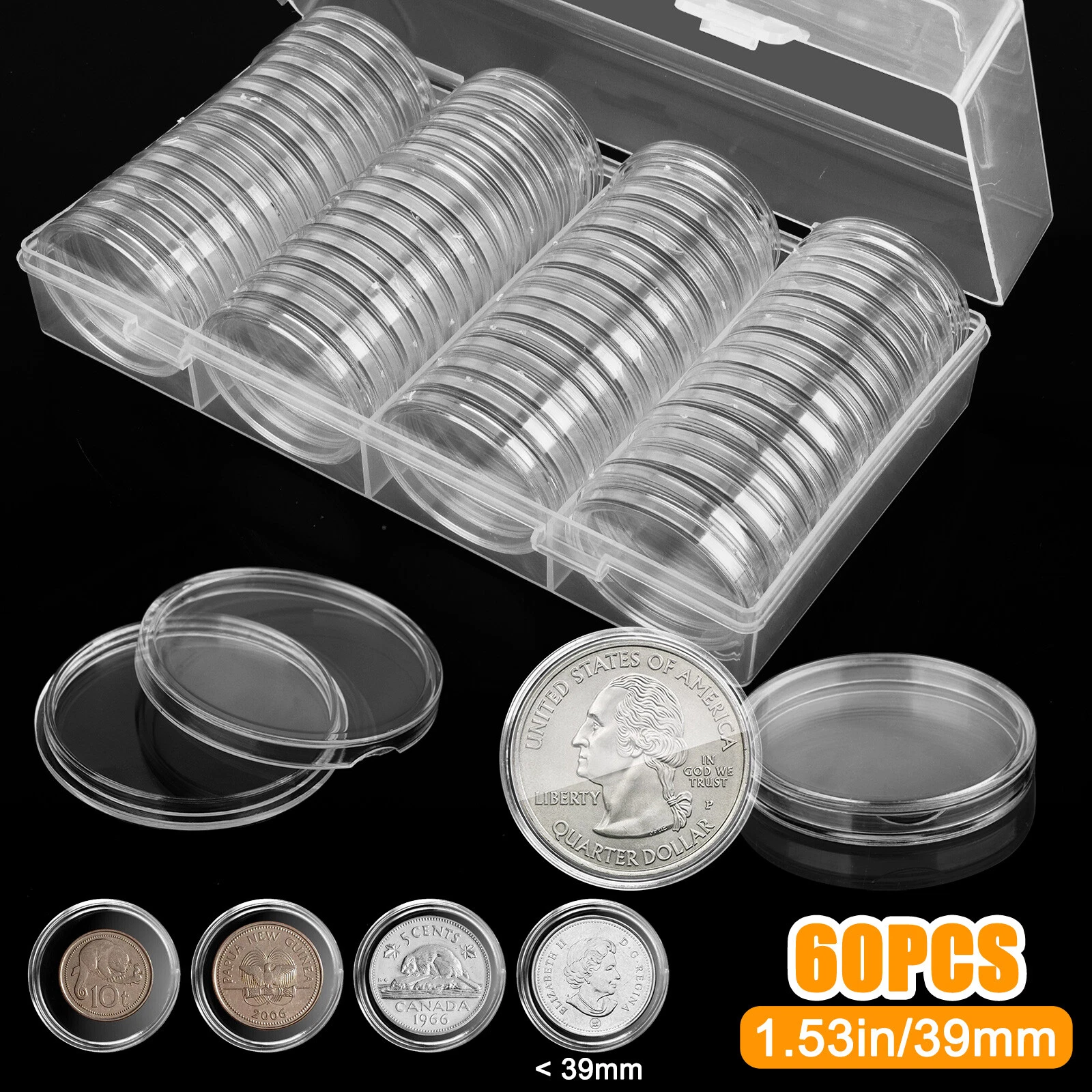 60Pcs Direct Fit Airtight 39mm Silver or Copper Rounds Coin Holder ...