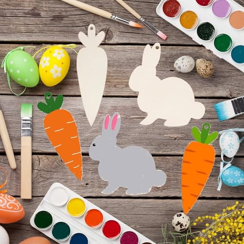 60Pcs Easter Bunny Wood Cutout Wood Carrot Wood Hanging Gift Tags with ...