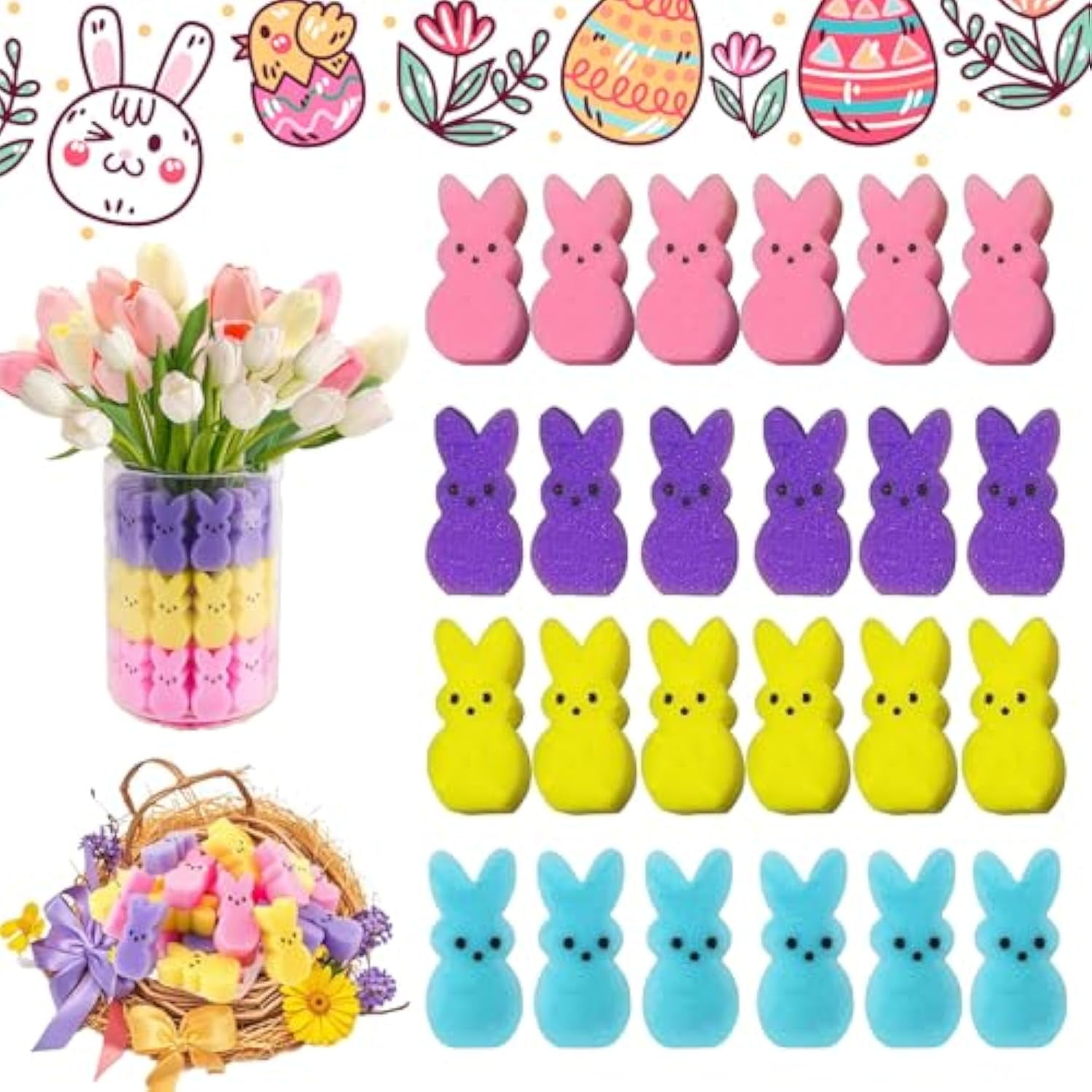 60Pcs Easter Peep Sponges, Sponge Easter Peeps, Sponge Peeps, Easter ...
