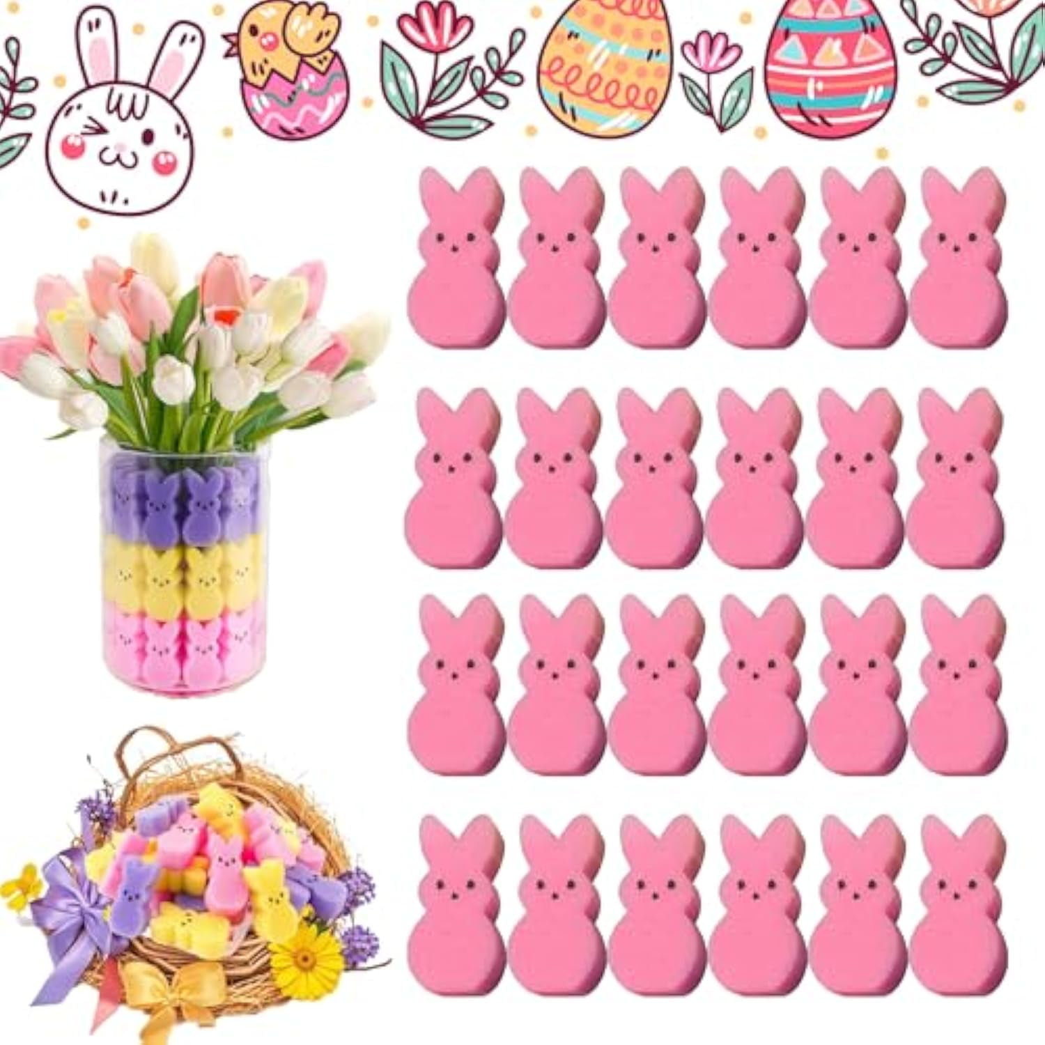 60Pcs Easter Peep Sponges, Sponge Easter Peeps, Sponge Peeps, Easter Sponge Bunnies Vase Filler ...