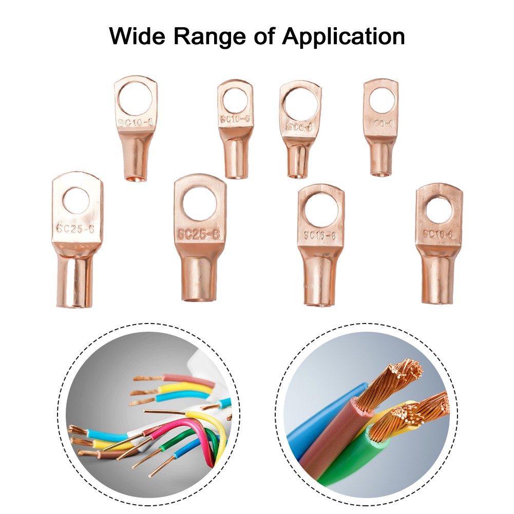 60Pcs Electrical Bare Copper Lug Cable Wire Connectors Crimp Terminal ...