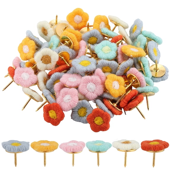 60Pcs Flower Polyester & Alloy Push Pins Map Tacks Marking Pins for ...