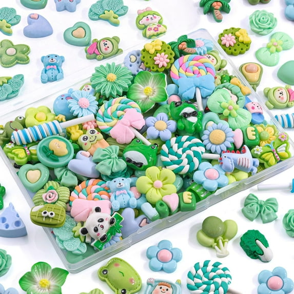 60Pcs Forest Green Slime Charms Assorted Cute Decoden Embellishments ...