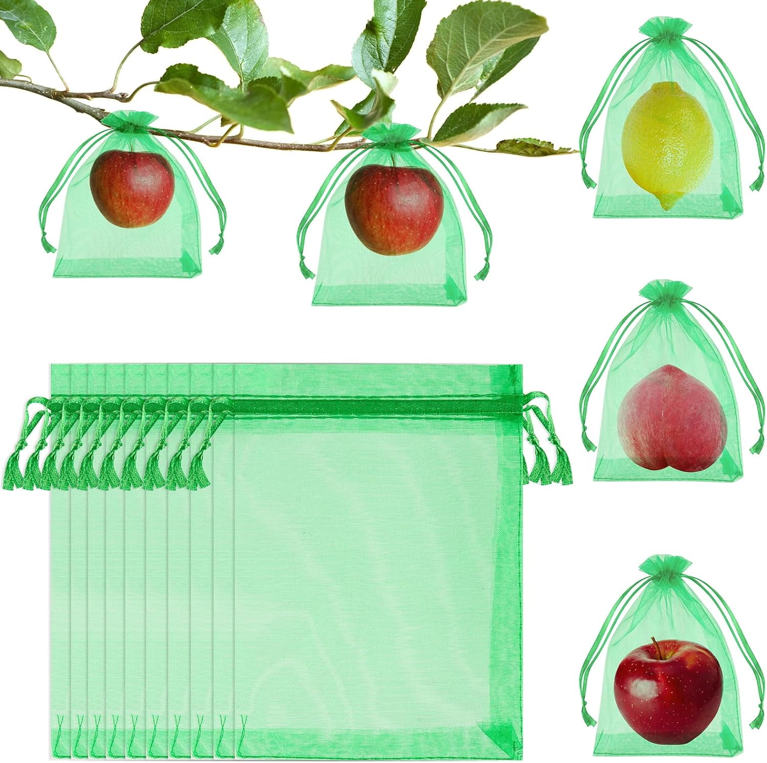 60Pcs Fruit Protection Bags 6"" x 8"", Reusable Fruit Netting Bags for ...