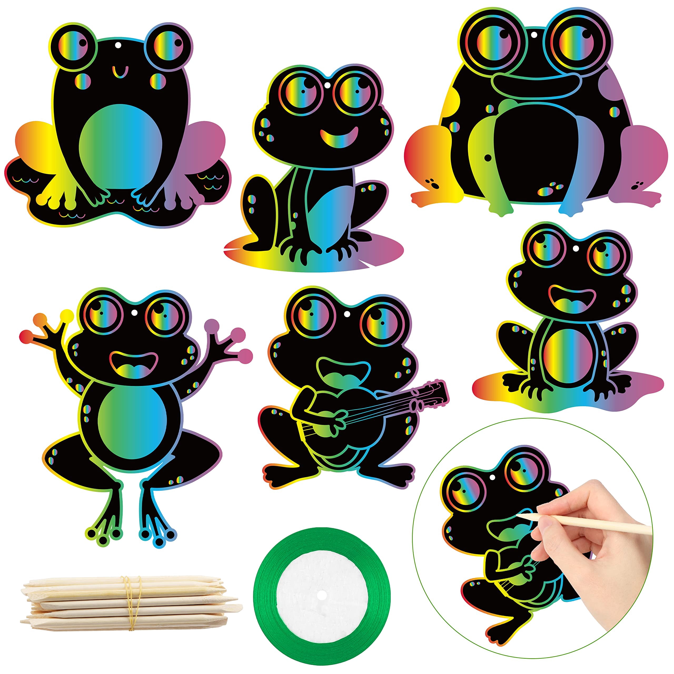 60Pcs Funky Frogs Scratch Art For Kids Spring Summer Frog Magic Color ...