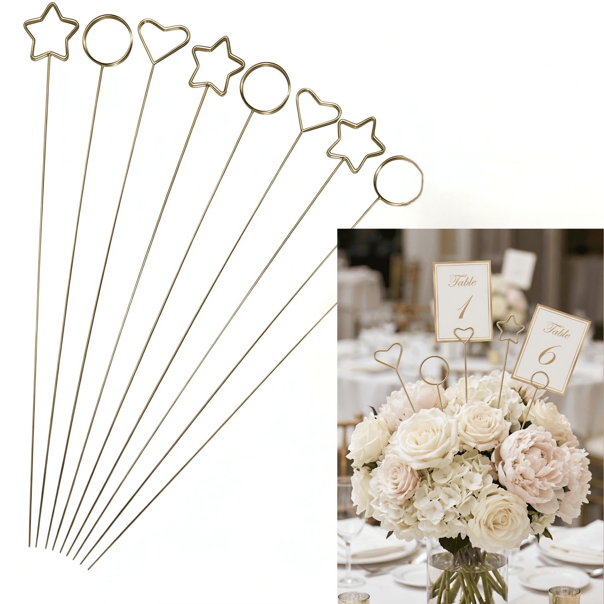 60Pcs Gift Flower Card Holder Sticks, Metal Floral Pick Clips – Gold ...