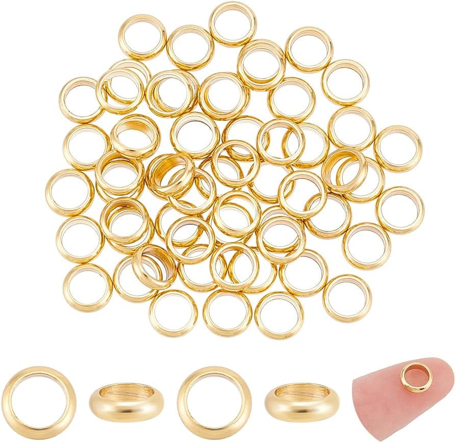 60Pcs Golden Round Links Ring 202 Stainless Steel Connectors Charm ...