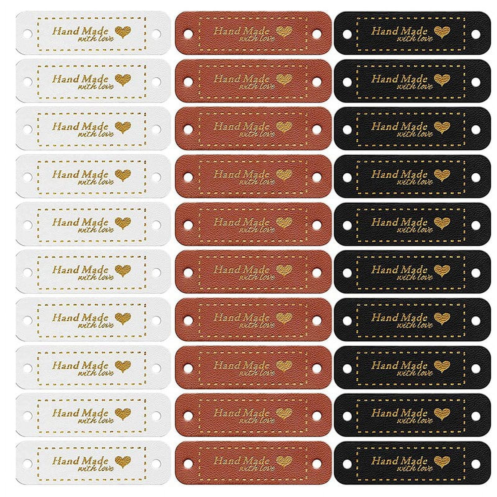 60Pcs Handmade PU Leather Tags Faux Sew on Labels Embellishment Knit ...