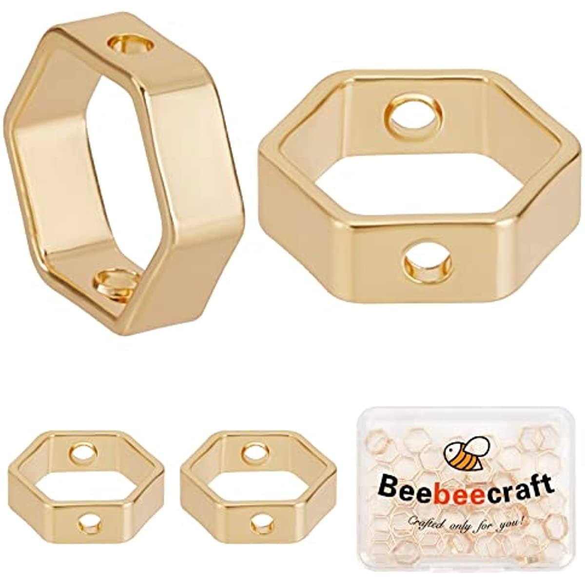 60Pcs Hexagon Beads Frames 18K Gold Plated Hole Beads Frame 8x8.5x2.5mm ...