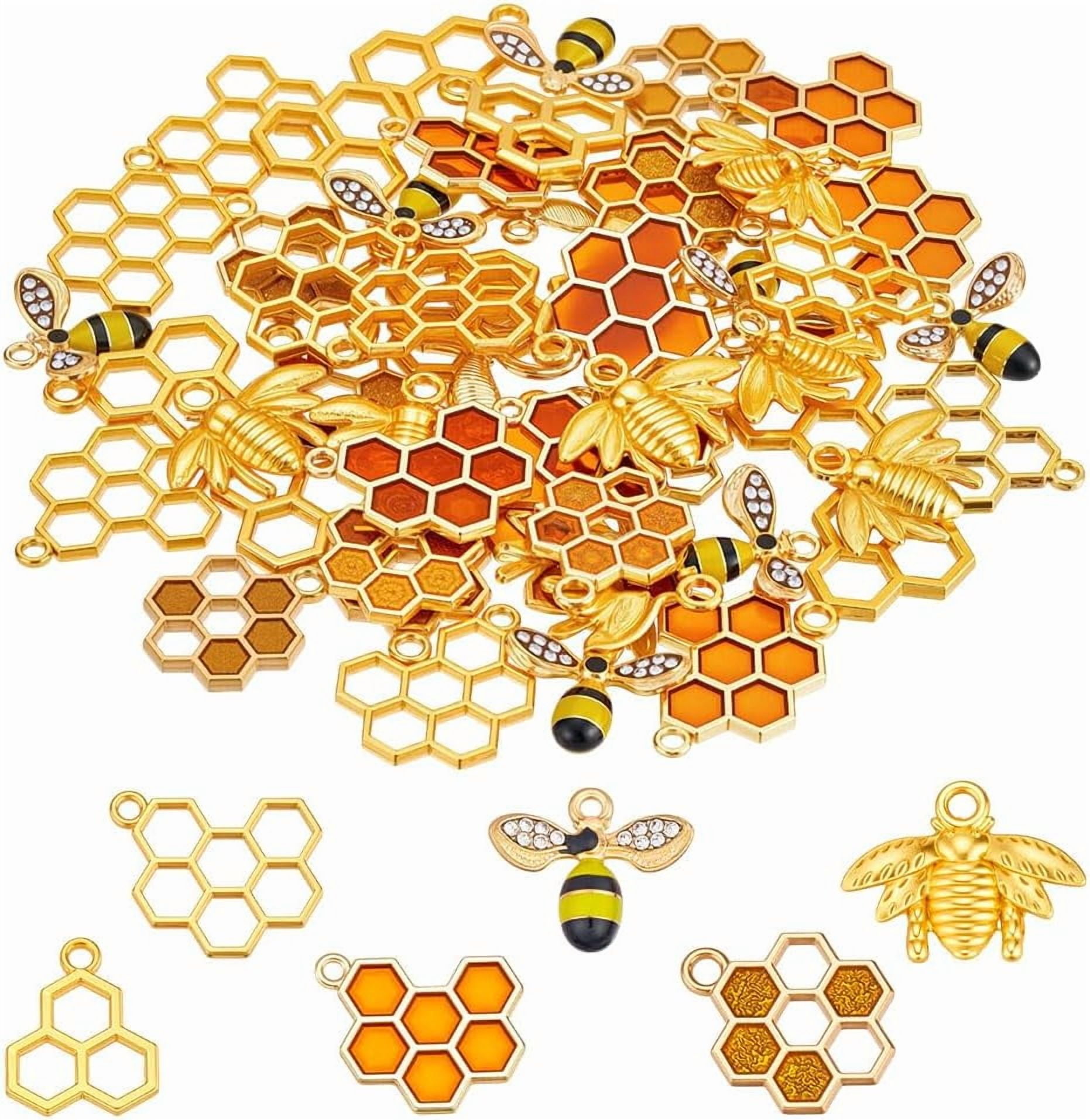 60Pcs Honeycomb Bee Charms 6 Style Enamel Alloy Cute Beehive Pendants ...
