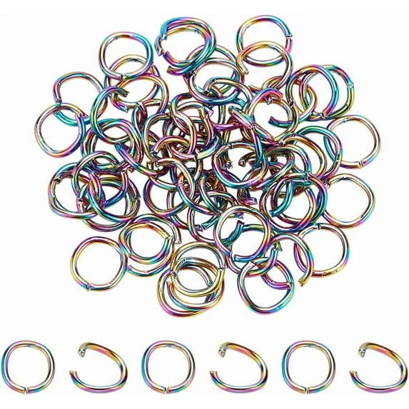 60Pcs Jump Rings 6mm Stainless Steel Open Jump Ring Rainbow Color Jump ...