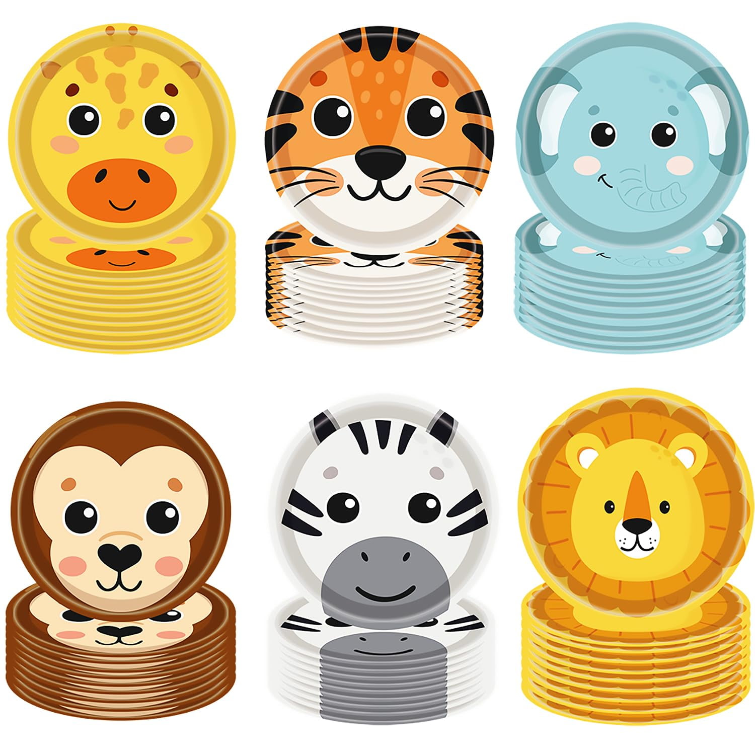 60Pcs Jungle Safari Party Paper Plates Jungle Zoo Animal Print Party ...