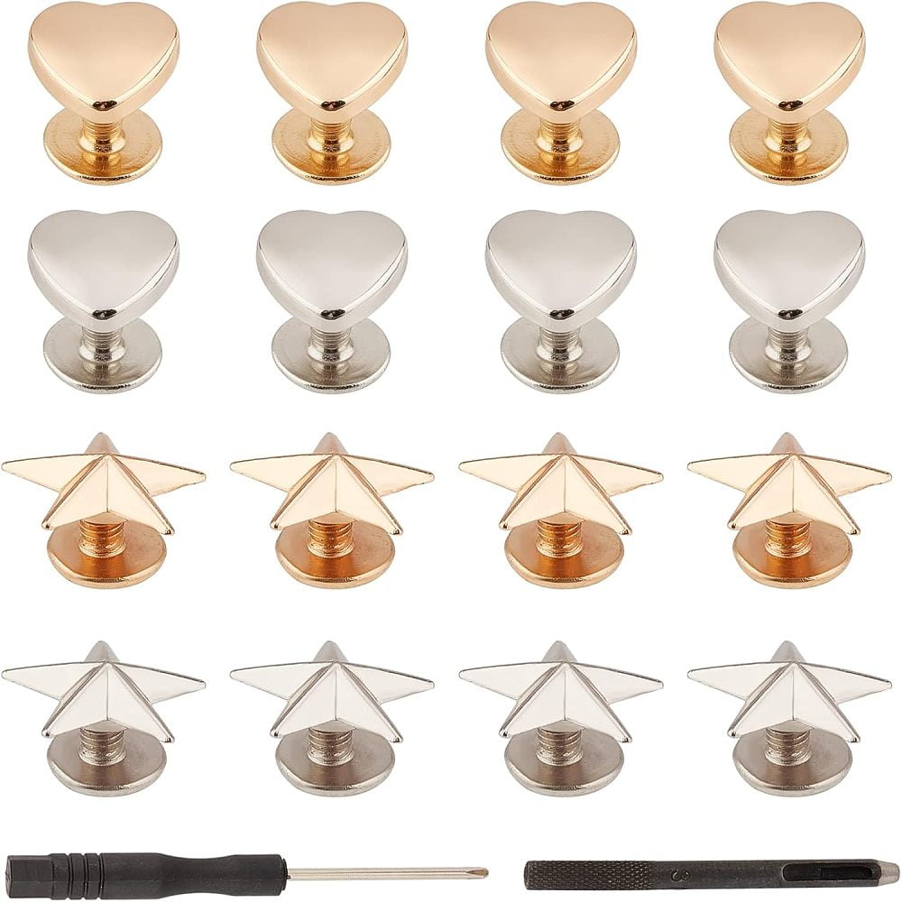 60Pcs Leather Rivets Metal Heart and Star Shaped Rivet Studs Decorative ...
