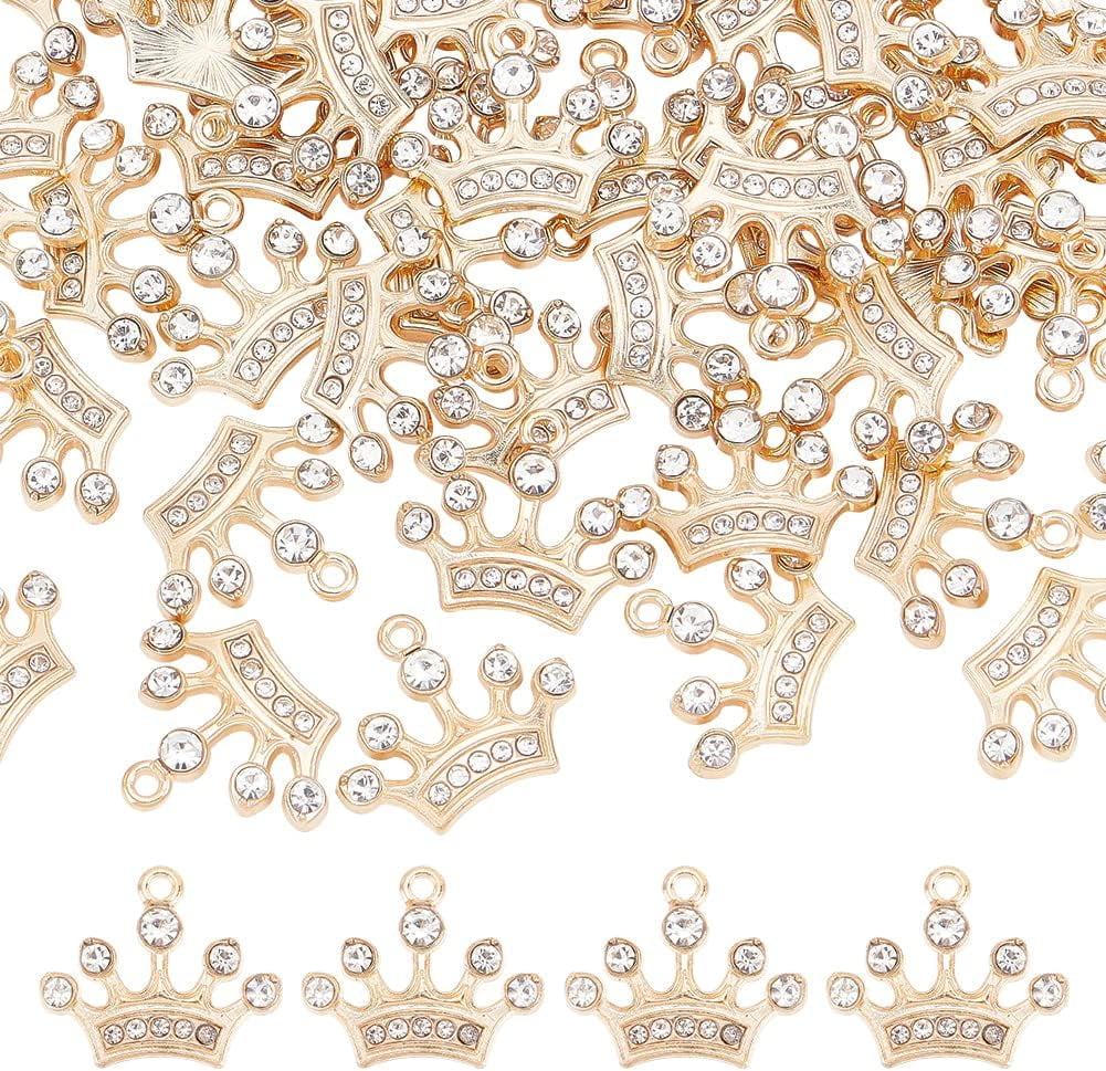 60Pcs Light Golden Crown Charm Rhinestone Crown Charm Vintage Crown ...