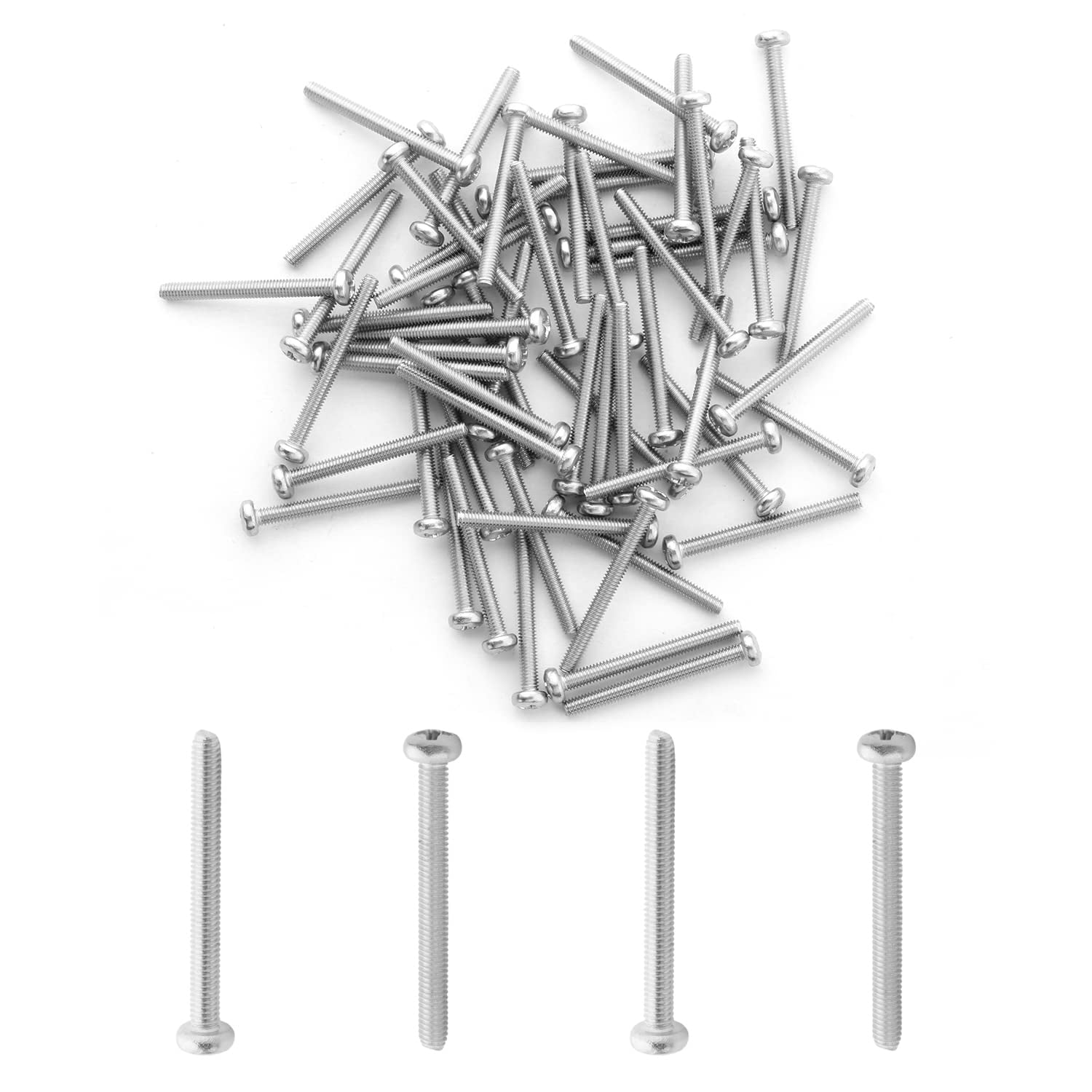 60Pcs M2.5 x 25mm Pan Head Phillips Machine Screws, 304 Stainless Steel 18-8, Fully Thread ...