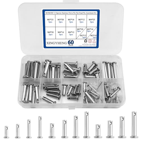 60Pcs M3 / M4 / M5 12 Species Stainless Clevis Pin Flat Head Pin with ...