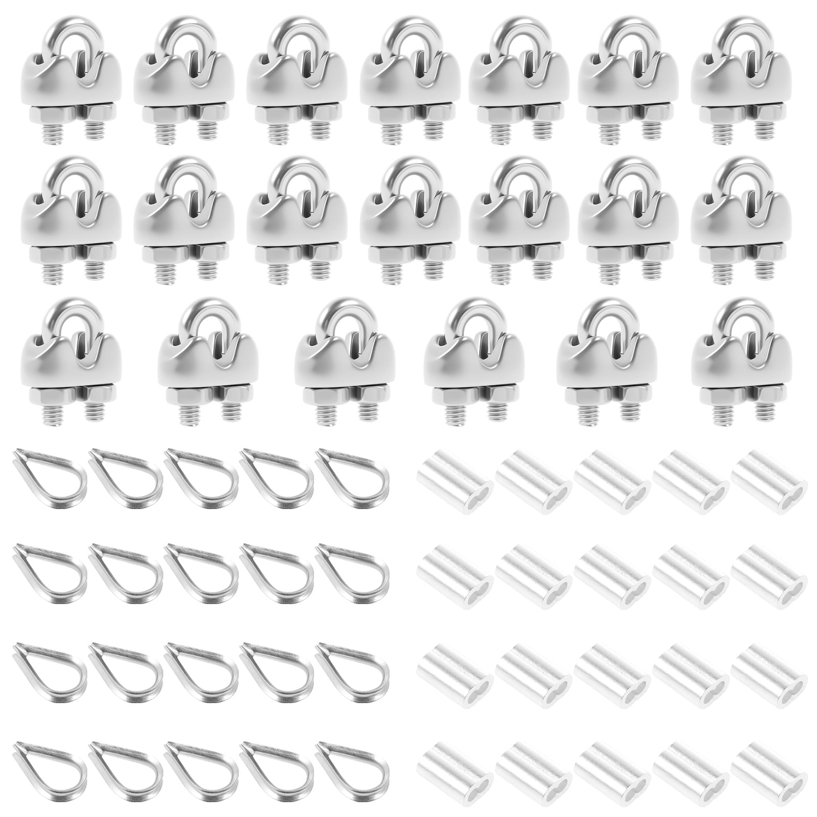 60Pcs M3 Stainless Steel Wire Rope Cable Clip Clamp Set with M3 Thimble ...