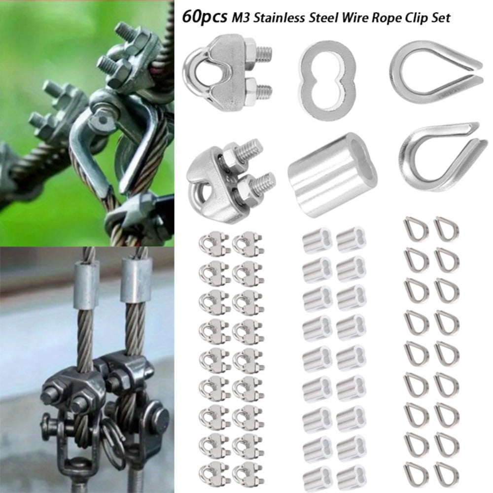 60Pcs M3 Stainless Steel Wire Rope Cable Clip clamp M3 Stainless Steel ...